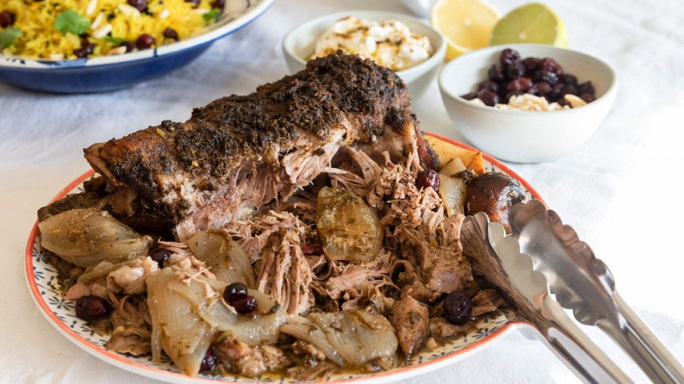 Roasted Persian-style lamb shoulder with easy rice-cooker saffron rice ...