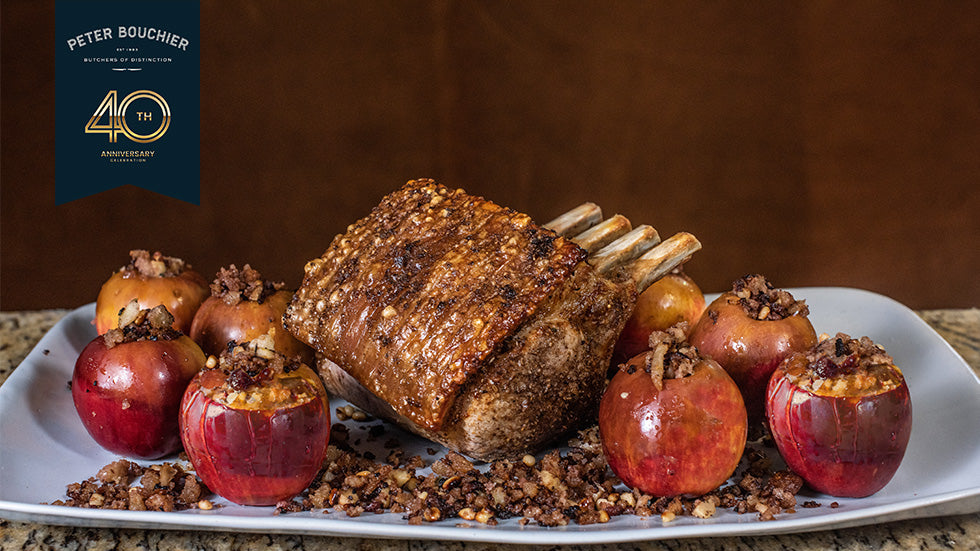 Spiced Roast Pork Rack with Stuffed Red Apples – Peter Bouchier